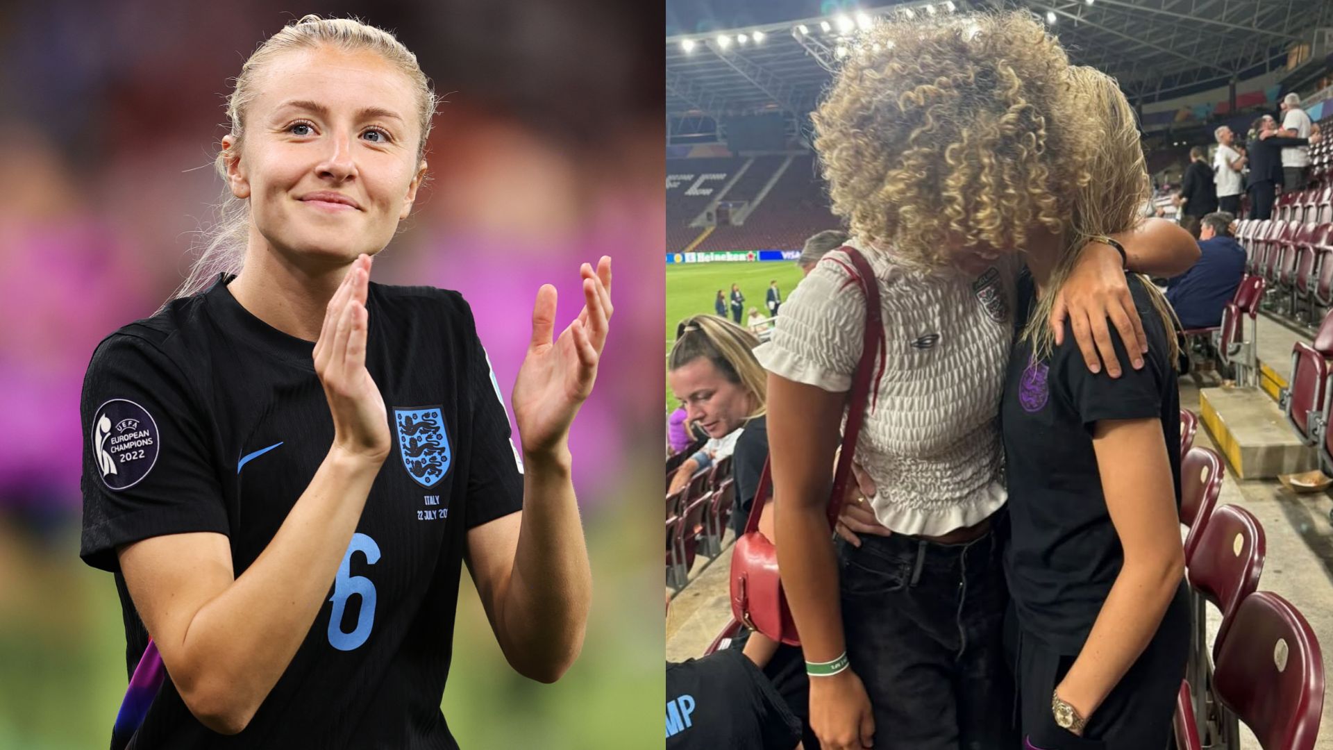 Custom England shirt & winning hug! Elle Smith goes full WAG with Leah Williamson at Euro 2025 ...